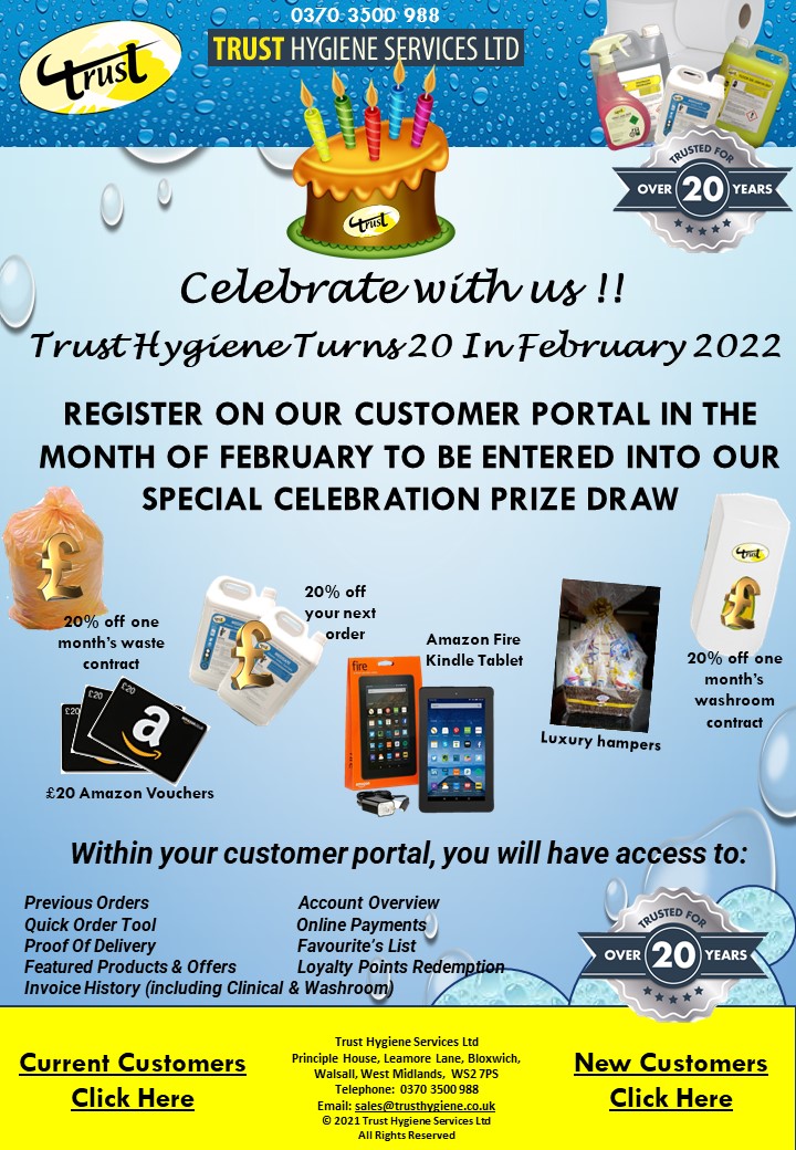 Celebrate 20 years with Trust Hygiene’s – Prize Draw | Trust Hygiene